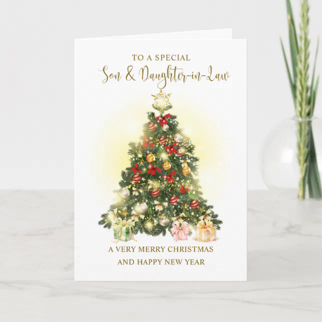 Son & Daughter-in-Law Christmas Tree Holiday Card | Zazzle