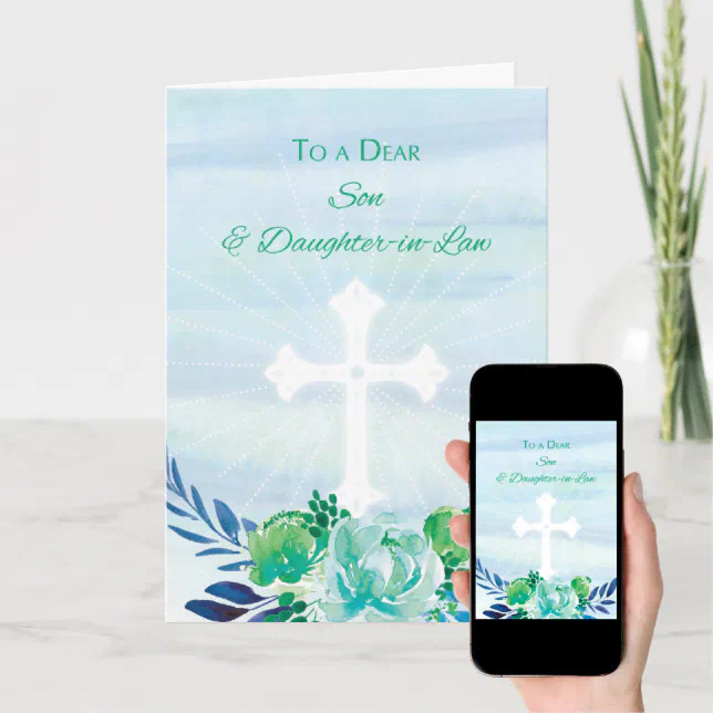 Son And Daughter In Law Teal Blue Flowers Easter Holiday Card Zazzle