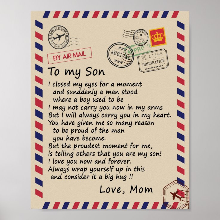 Son Gift | Letter To My Son Love From Mom Poster | Zazzle