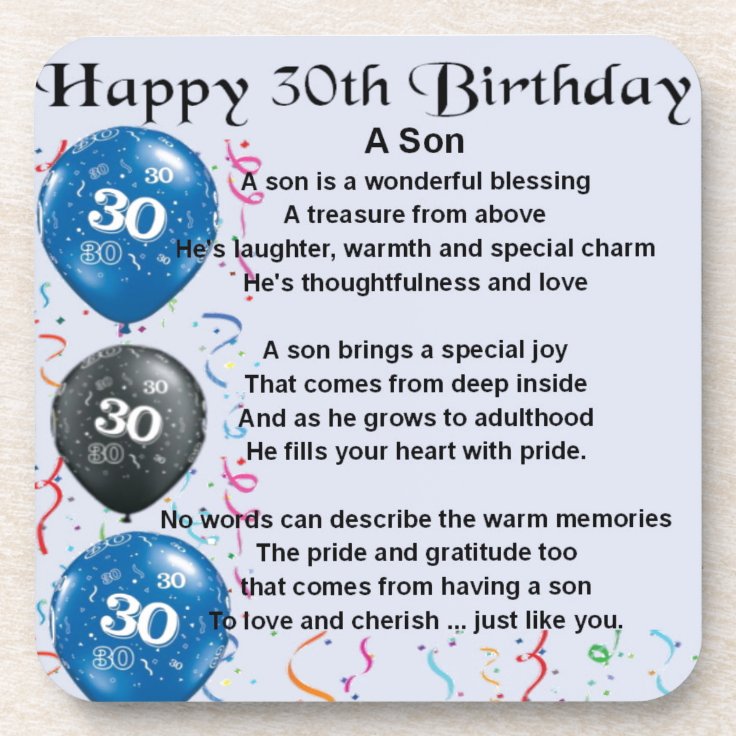 Son Poem - 30th Birthday Design Coaster | Zazzle