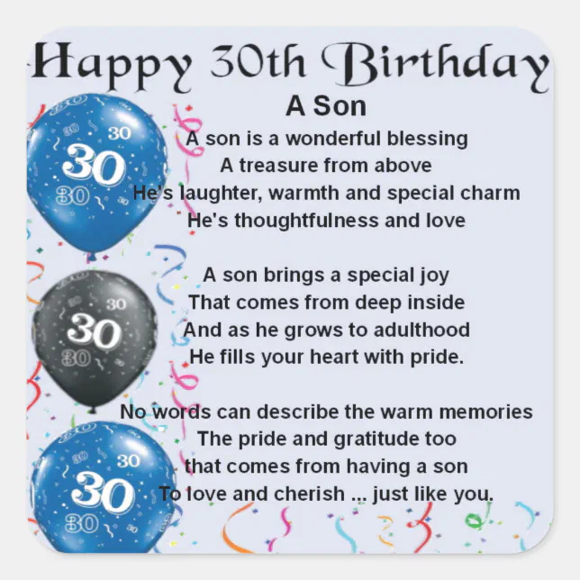 Son Poem 30th Birthday Design Square Sticker Zazzle