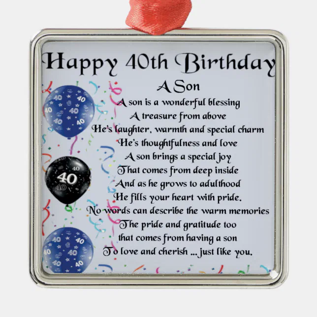 Son Poem - 40th Birthday Design Metal Ornament | Zazzle