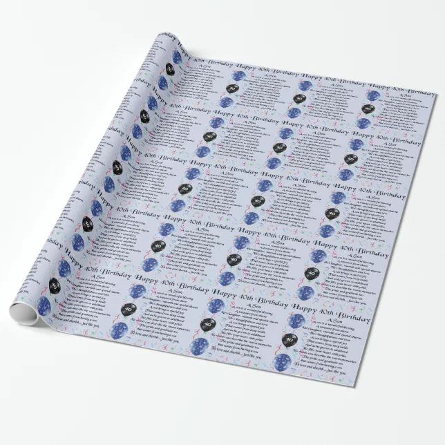Son Poem - 40th Birthday Design Wrapping Paper | Zazzle