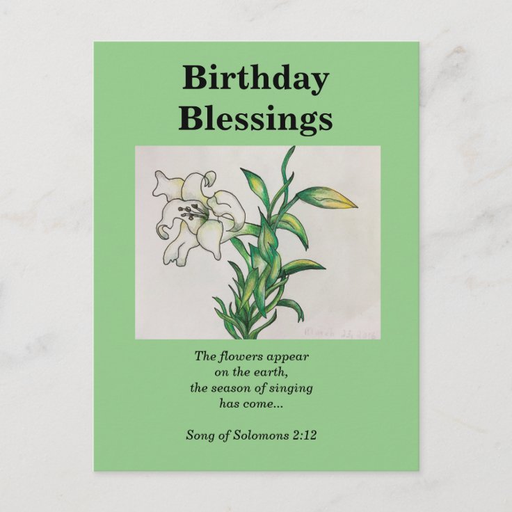 Song Of Solomons Birthday Blessing White Lily Postcard | Zazzle