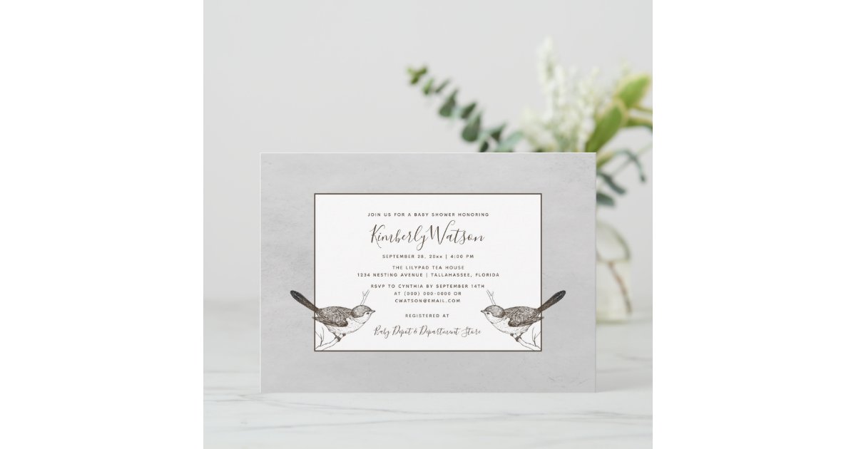 Songbird Pair Baby Shower | Gray Invitation | Zazzle