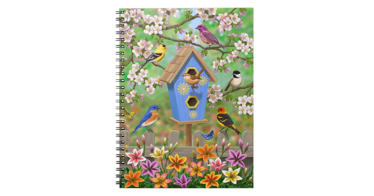 Songbirds Lily Garden Birdhouse Notebook | Zazzle
