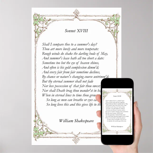 Sonnet # 18 by William Shakespeare Poster | Zazzle