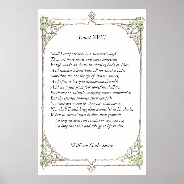 Sonnet # 18 by William Shakespeare Poster | Zazzle