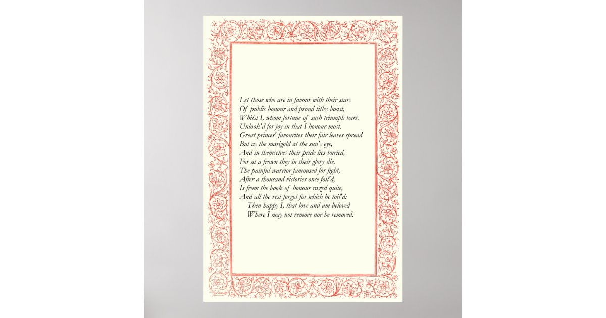 Sonnet # 25 by William Shakespeare Poster | Zazzle