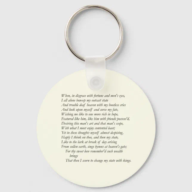 Sonnet # 29 by William Shakespeare Keychain | Zazzle