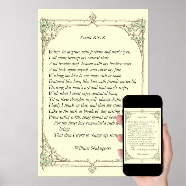 Sonnet # 29 by William Shakespeare Poster | Zazzle