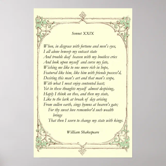 Sonnet # 29 by William Shakespeare Poster | Zazzle