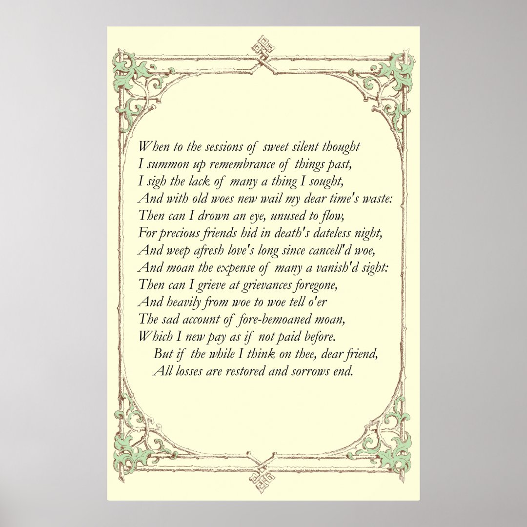 Sonnet # 30 by William Shakespeare Poster | Zazzle