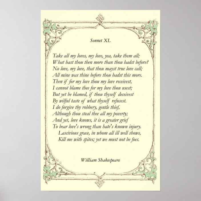 Sonnet # 40 by William Shakespeare Poster | Zazzle.com
