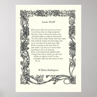 Sonnet # 43 by William Shakespeare Poster | Zazzle