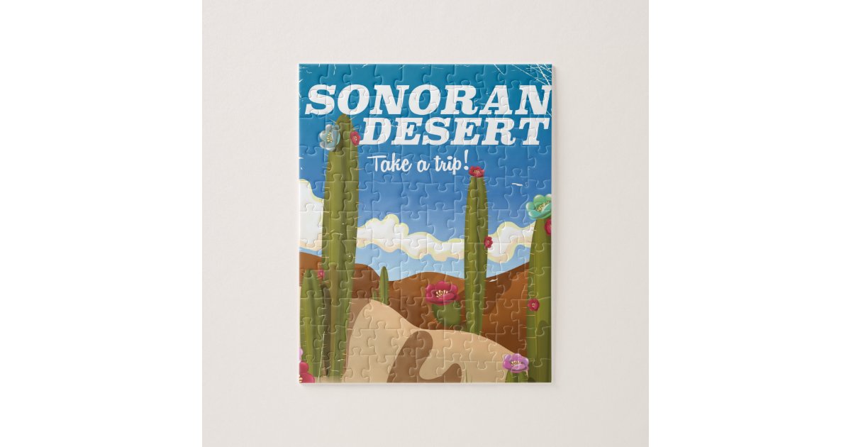Sonoran Desert cactus Cartoon travel poster. Jigsaw Puzzle | Zazzle