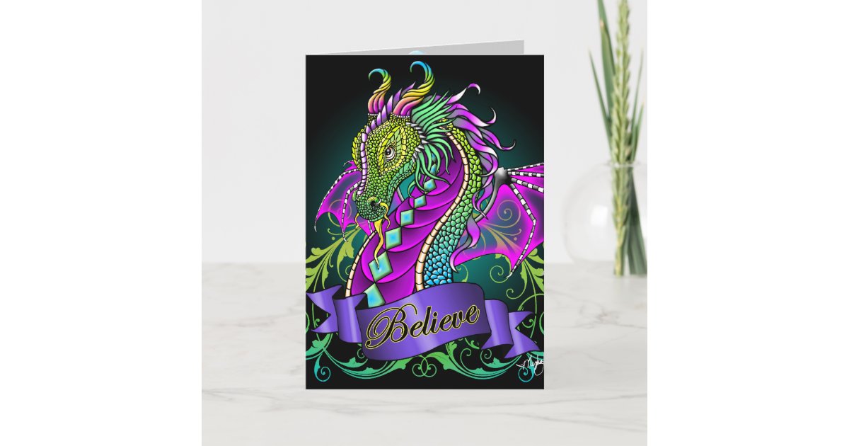 "Sonya" Rainbow Believe Dragon Art Card | Zazzle