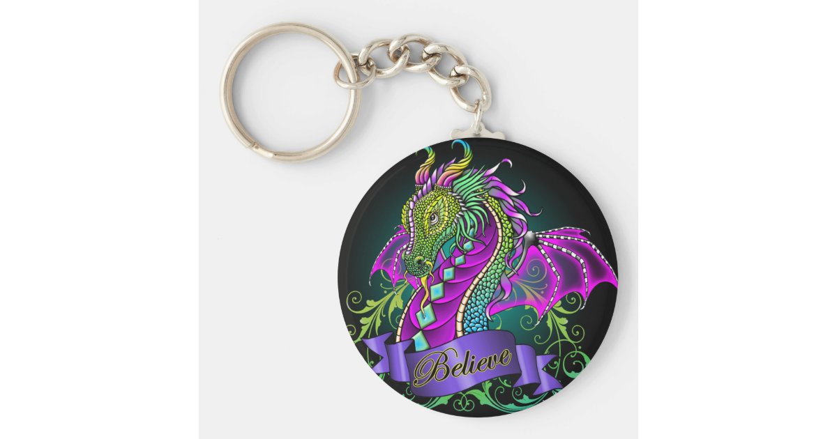 "Sonya" Rainbow Believe Dragon Art Keychain | Zazzle.com