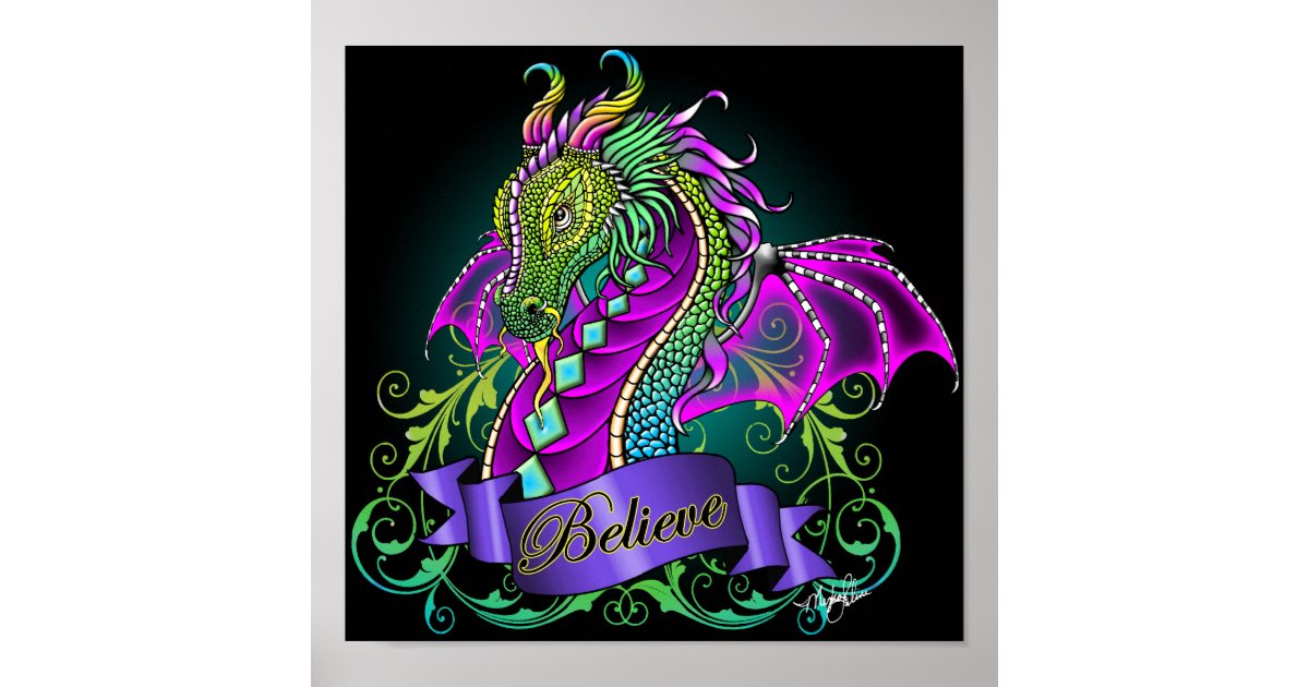 "Sonya" Rainbow Believe Dragon Art Poster | Zazzle