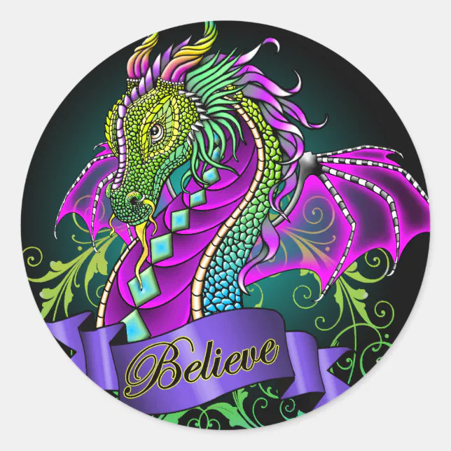 "Sonya" Rainbow Believe Dragon Art Stickers | Zazzle