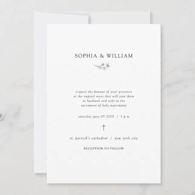 Sophia Simple All in One Catholic Wedding Invitation | Zazzle