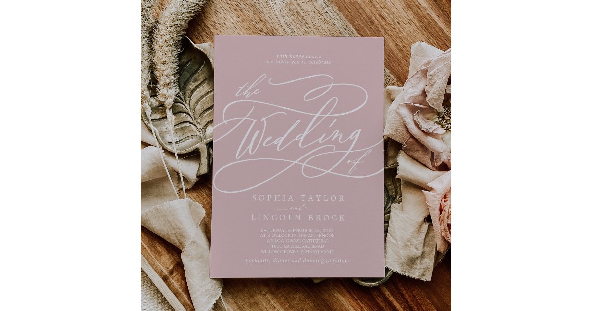 SOPHIA Simple Elegant Classic Blush Pink Wedding Invitation | Zazzle