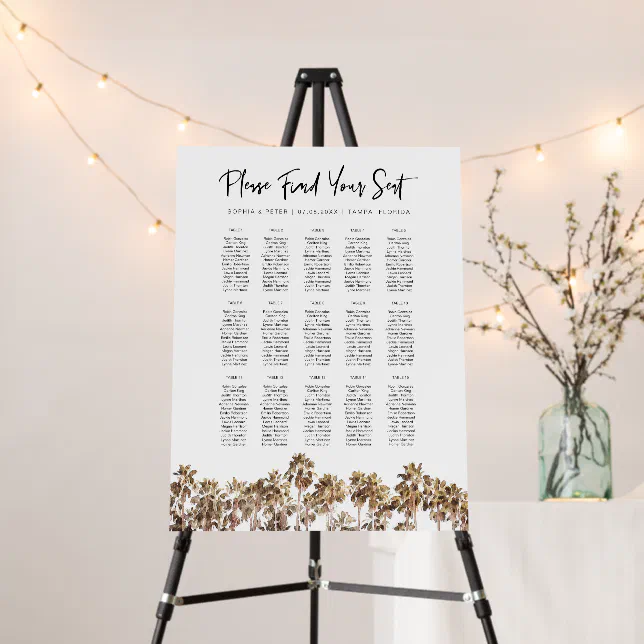 SOPHIA Tropical Beach Palm Wedding Seating Chart Foam Board | Zazzle