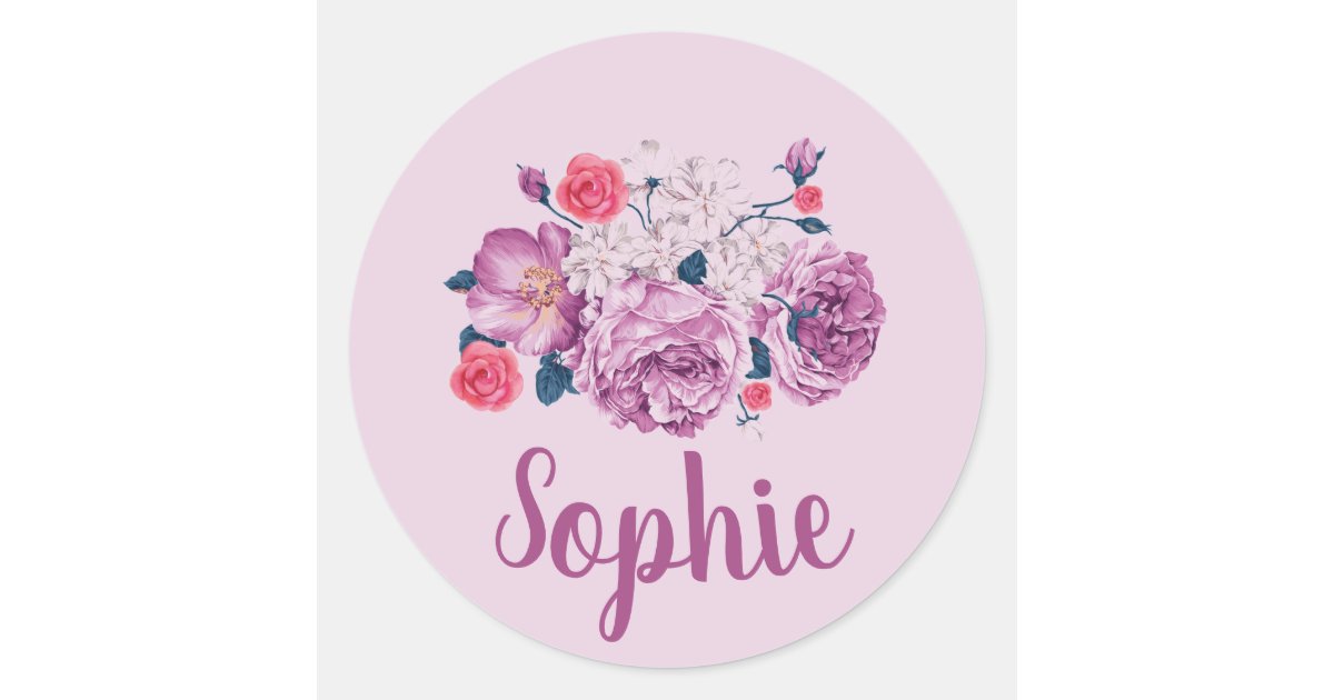 Sophie Name Floral Custom Vintage Flower Girl Classic Round Sticker ...