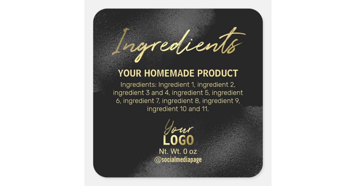 Sophisticated Black And Gold Ingredient Labels | Zazzle