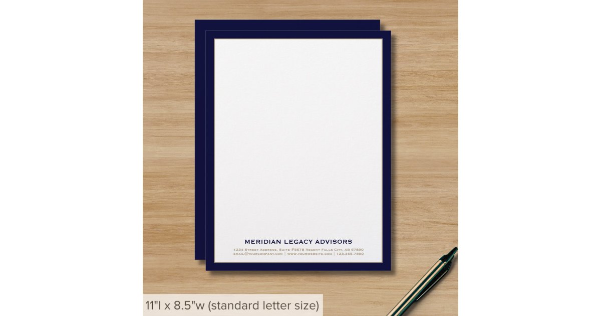 Sophisticated Blue and Gold Business Letterhead | Zazzle
