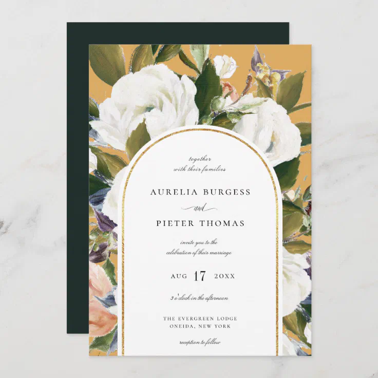Sophisticated Botanical Floral Arch Frame Wedding Invitation | Zazzle