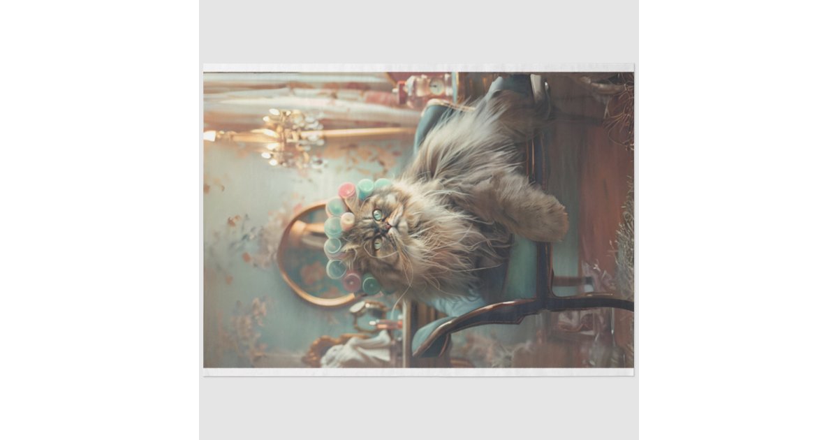 Sophisticated Cat Pink Sage Salon Decoupage Tissue Paper | Zazzle