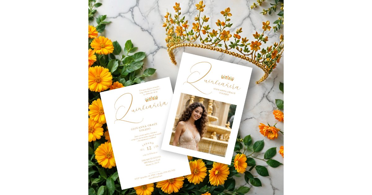 Sophisticated Colorful Tiara & Elegant Script Invitation | Zazzle