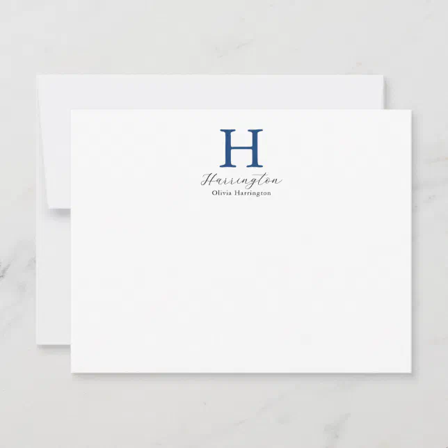 Sophisticated Elegant Navy Blue Monogram Note Card | Zazzle