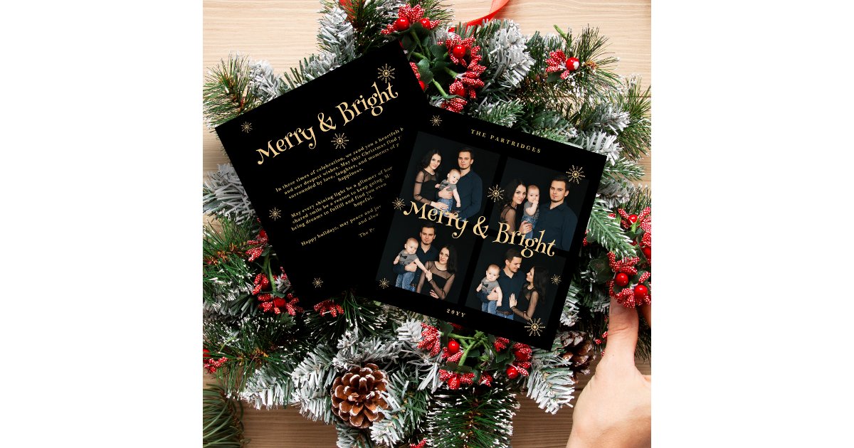 Sophisticated & Exquisite Black and Golden Collage Holiday Card | Zazzle