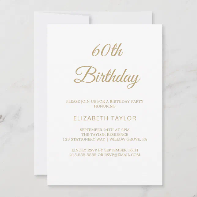 Sophisticated Gold Calligraphy 60th Birthday Invitation | Zazzle