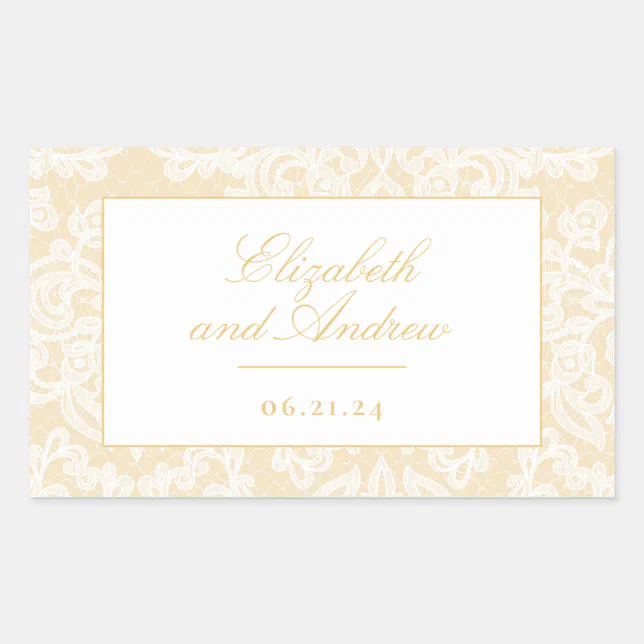 Sophisticated Gold Lace Elegant Wedding Rectangular Sticker | Zazzle