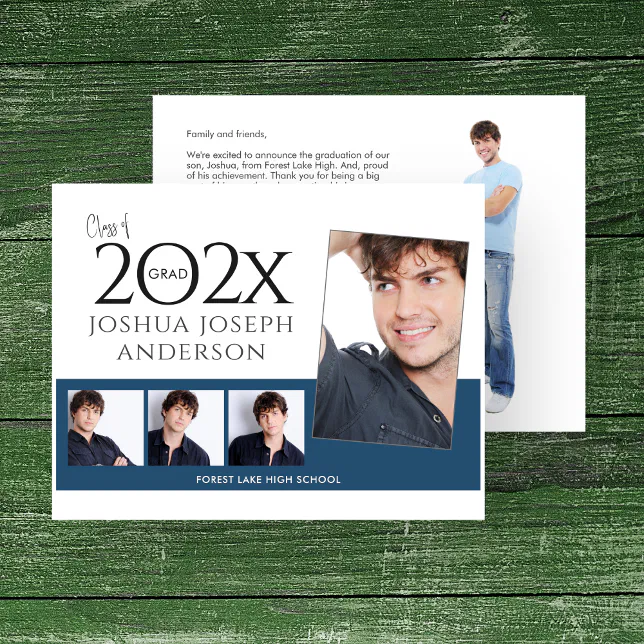 Sophisticated Graduation Photo Collage Royal Blue Note Card | Zazzle