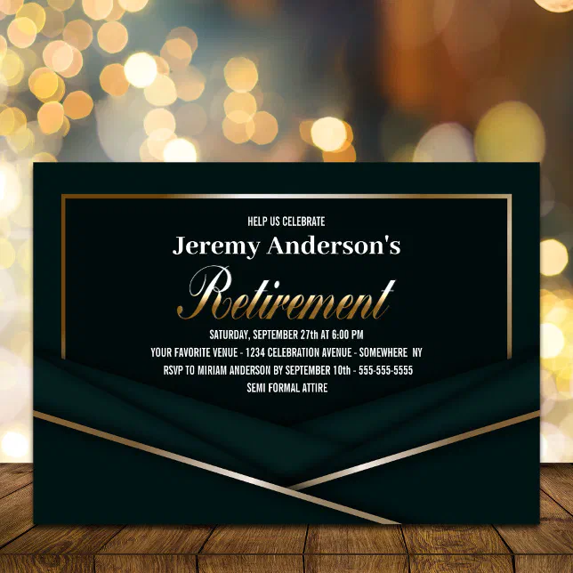 Sophisticated Green Gold Retirement Party Invitation | Zazzle