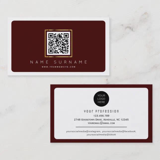 Sophisticated maroon scannable barcode qr code business card | Zazzle