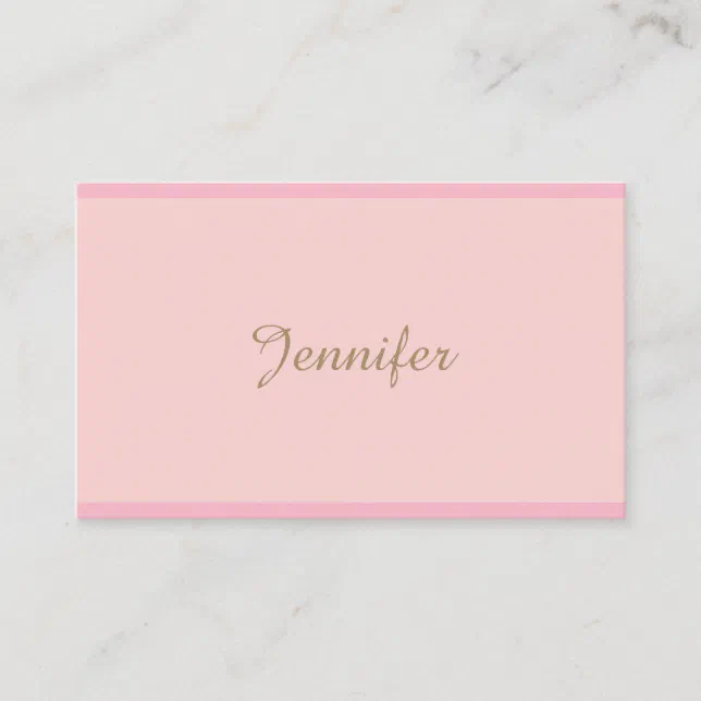Sophisticated Modern Pink Gold Hand Script Text Business Card | Zazzle