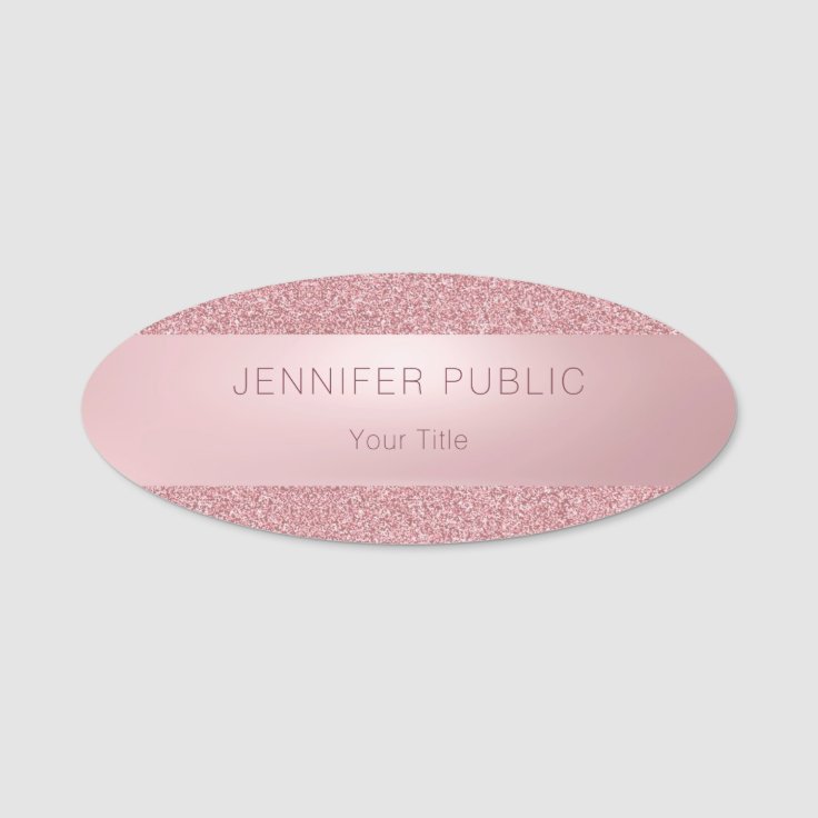 Sophisticated Modern Rose Gold Glitter Elegant Top Name Tag | Zazzle