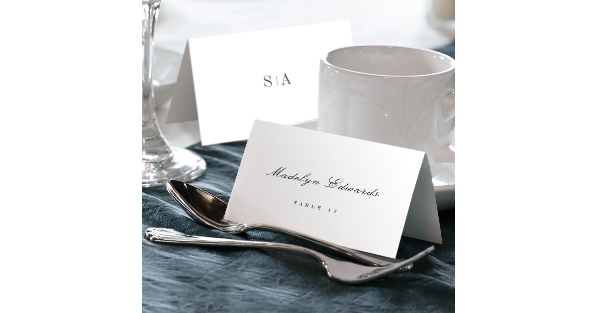 Sophisticated monogram minimal Foldable Place Card | Zazzle