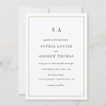 Sophisticated monogram minimalist wedding invitation | Zazzle
