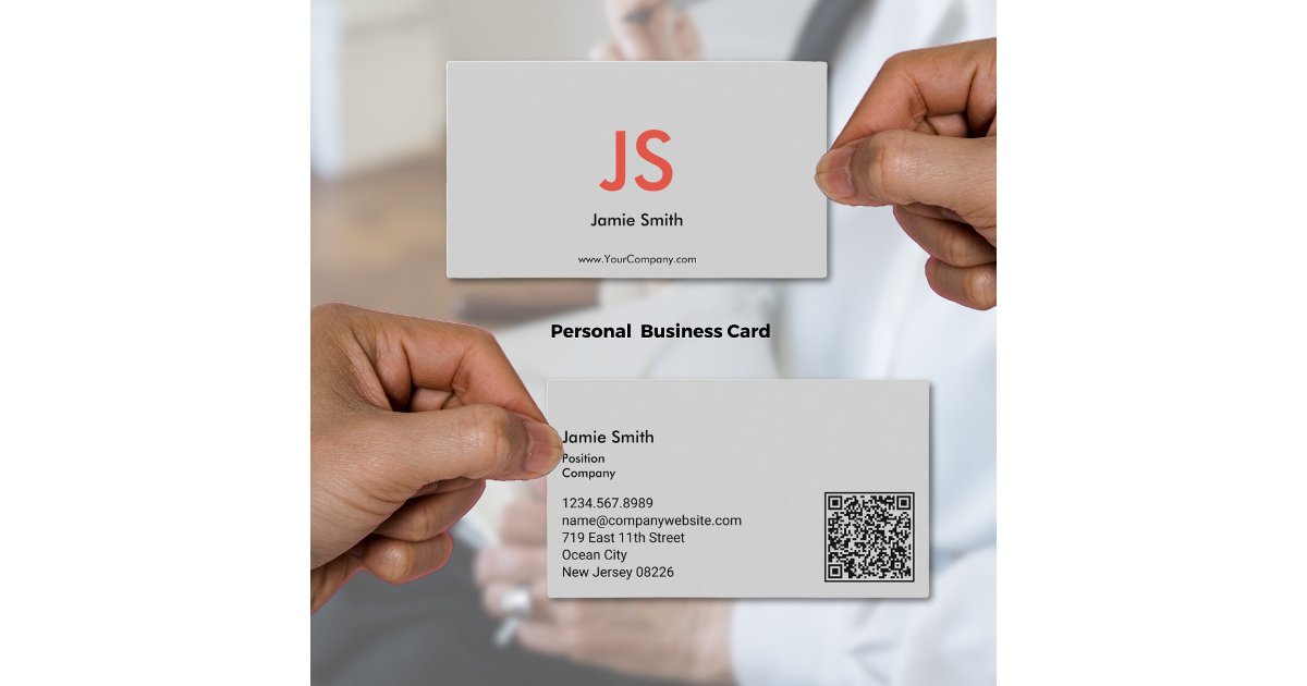 Sophisticated Red Initials QR-code Black & Gray Business Card | Zazzle