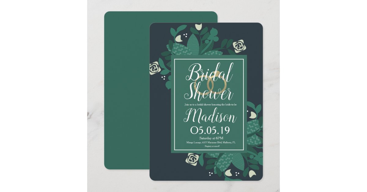 Sophisticated Rose Greenery Bunch Foil Rings Invitation | Zazzle