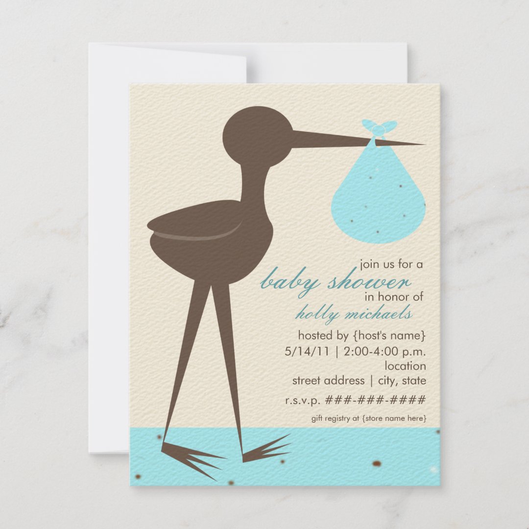 Sophisticated Stork Robin's Egg Blue Baby Shower Invitation | Zazzle