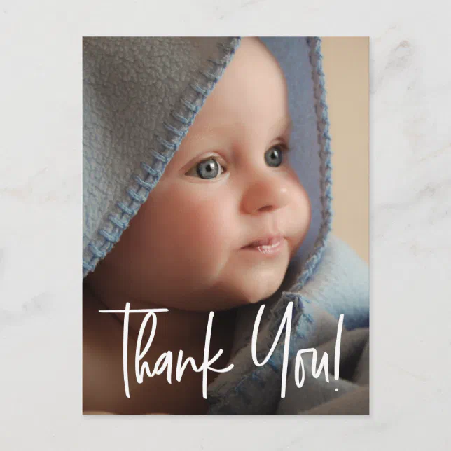 Sophisticated "Thank You" Vertical Baby Birth Anno Postcard | Zazzle