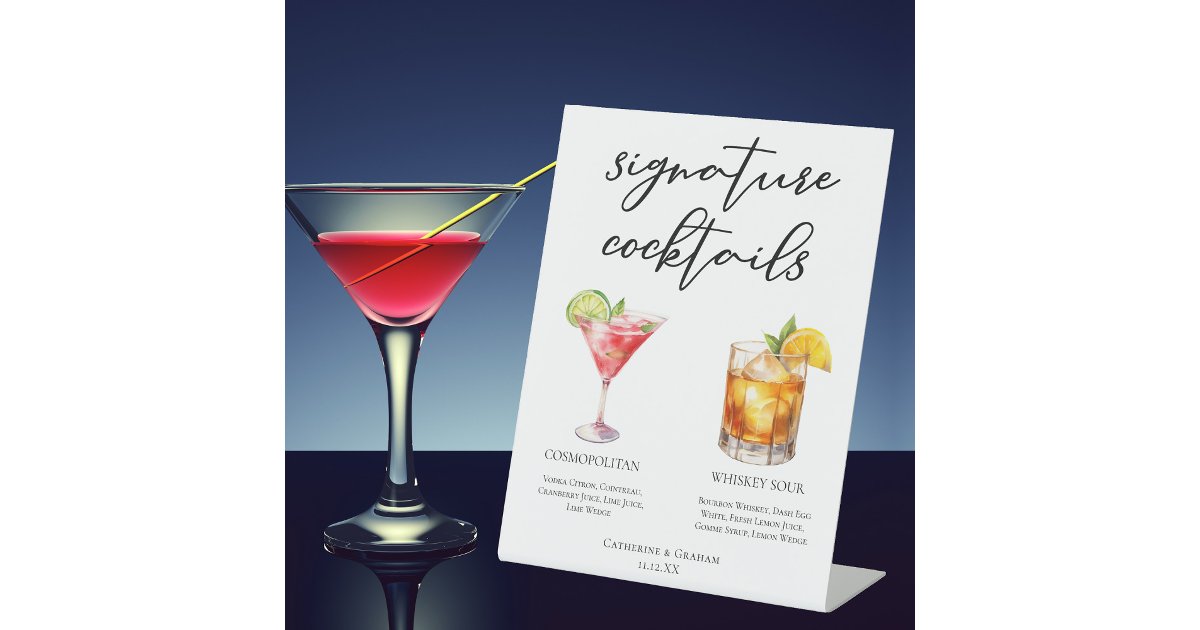 Sophisticated Wedding Signature Cocktails Menu Pedestal Sign | Zazzle