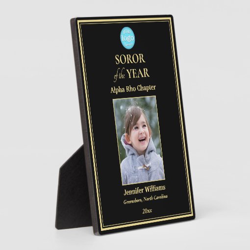 Soror of the Year Sorority Logo Photo Black Gold Plaque | Zazzle